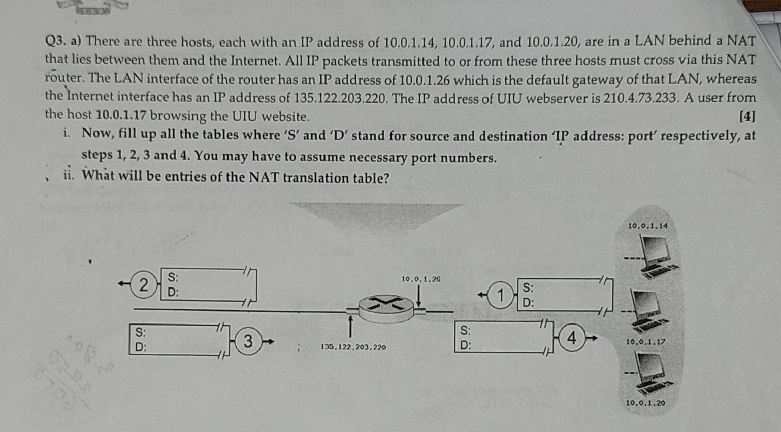 Q3. a) There are three hosts, each with an IP address | Chegg.com