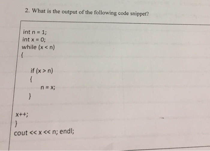 Solved 2. What is the output of the following code snippet? | Chegg.com