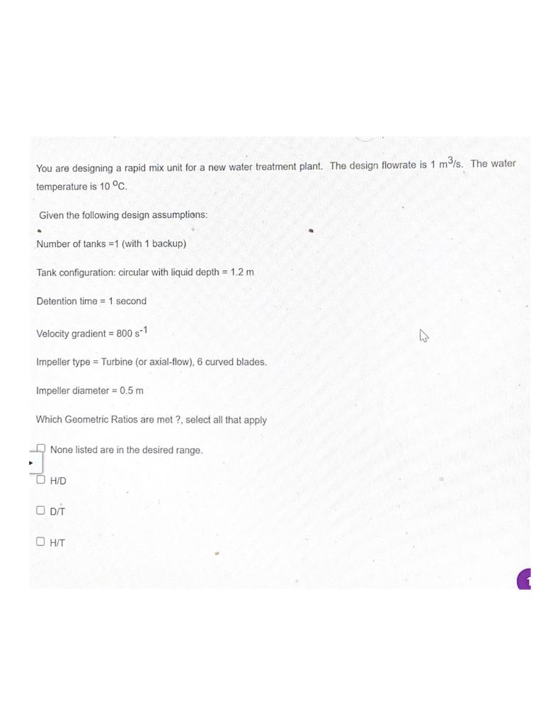 Solved You are designing a rapid mix unit for a new water | Chegg.com