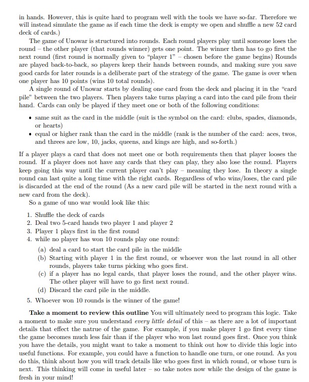 Solved Write Card and Deck class (please include all methods | Chegg.com