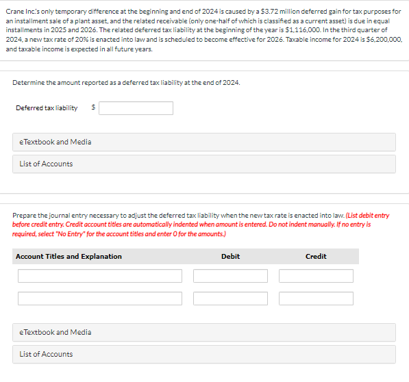 Solved Crane Inc.'s only temporary difference at the | Chegg.com