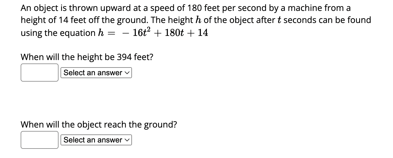 Solved An object is thrown upward at a speed of 180 feet per | Chegg.com