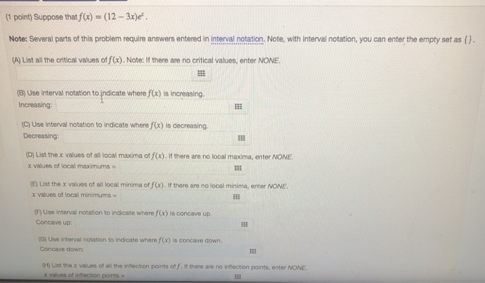 Solved (1 point) Suppose thatf(x) = (12-30er Note: Several | Chegg.com Solved (1 point) Suppose thatf(x) = (12-30er Note: Several | Chegg.com