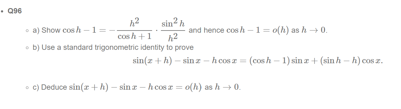 Solved 96 - a) Show cosh−1=−cosh+1h2⋅h2sin2h and hence | Chegg.com