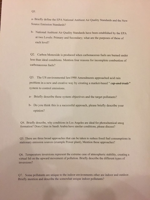 Solved Briefly define the EPA National Ambient Air Quality | Chegg.com