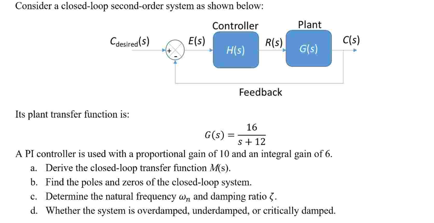 Solved Consider a closed-loop first-order svstem as ﻿shown | Chegg.com