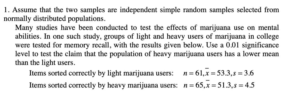 Solved 1. Assume that the two samples are independent simple | Chegg.com