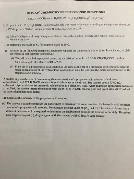 Solved 2014 AP CHEMISTRY FREE-RESPONSE QUESTIONS 2. | Chegg.com