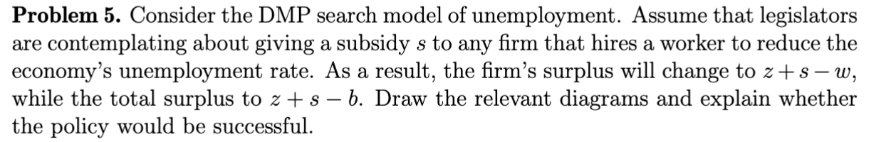 Solved Problem 5. Consider the DMP search model of | Chegg.com