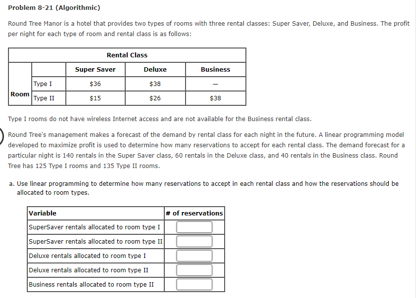 Solved Problem 8-21 (Algorithmic) Round Tree Manor is a | Chegg.com