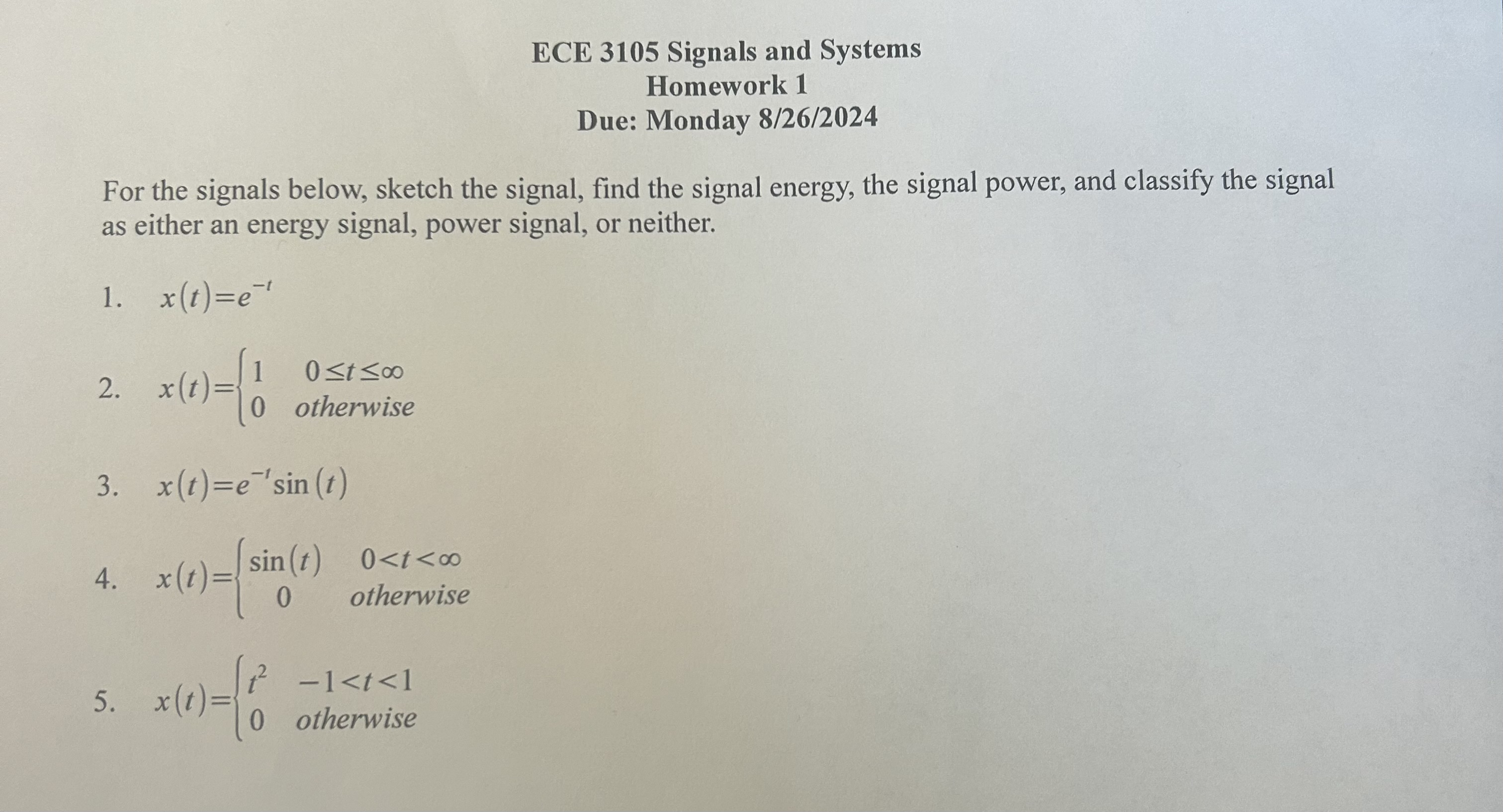 For the signals below, sketch the signal, find the | Chegg.com