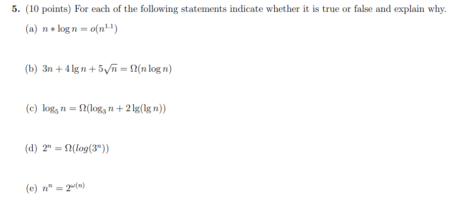 Solved 5. (10 points) For each of the following statements | Chegg.com