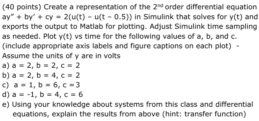 Solved (40 points) Create a representation of the 2nd order | Chegg.com
