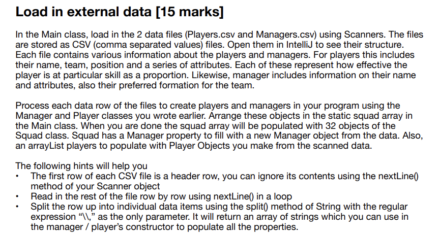 Solved In the Main class, load in the 2 data files | Chegg.com