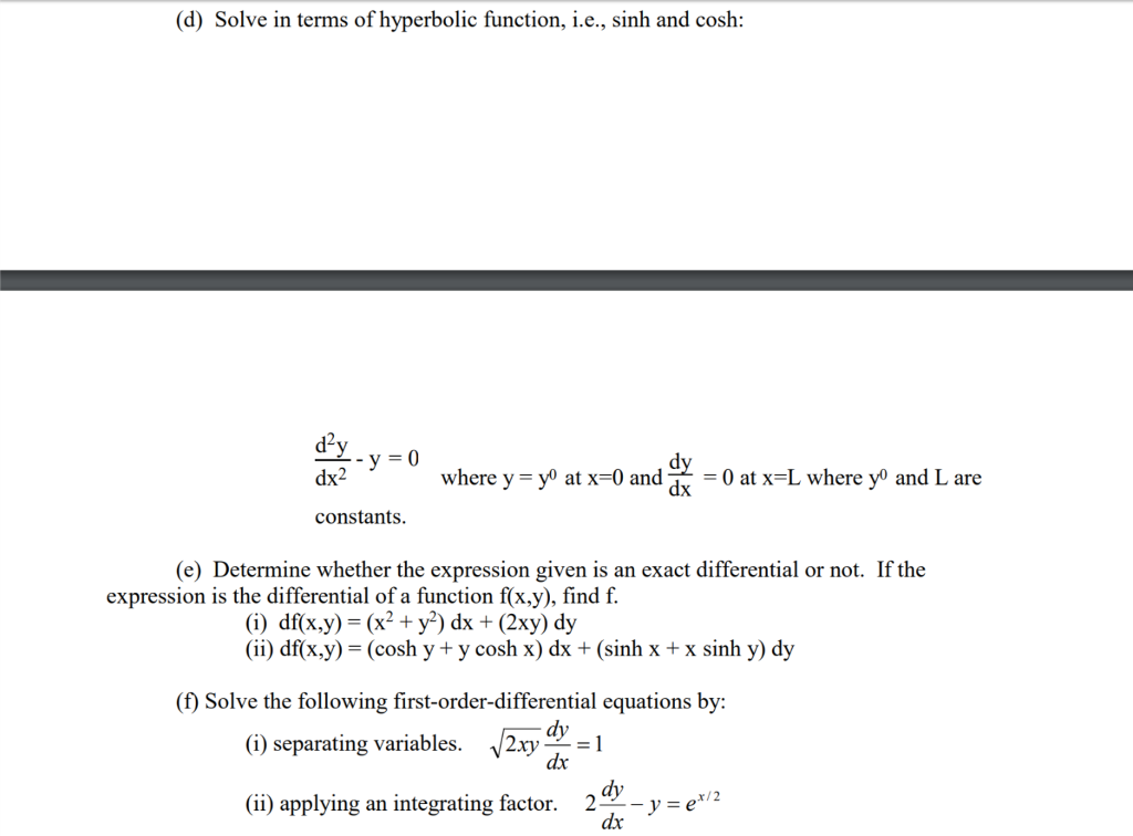 Solved (d) Solve in terms of hyperbolic function, i.e., sinh | Chegg.com