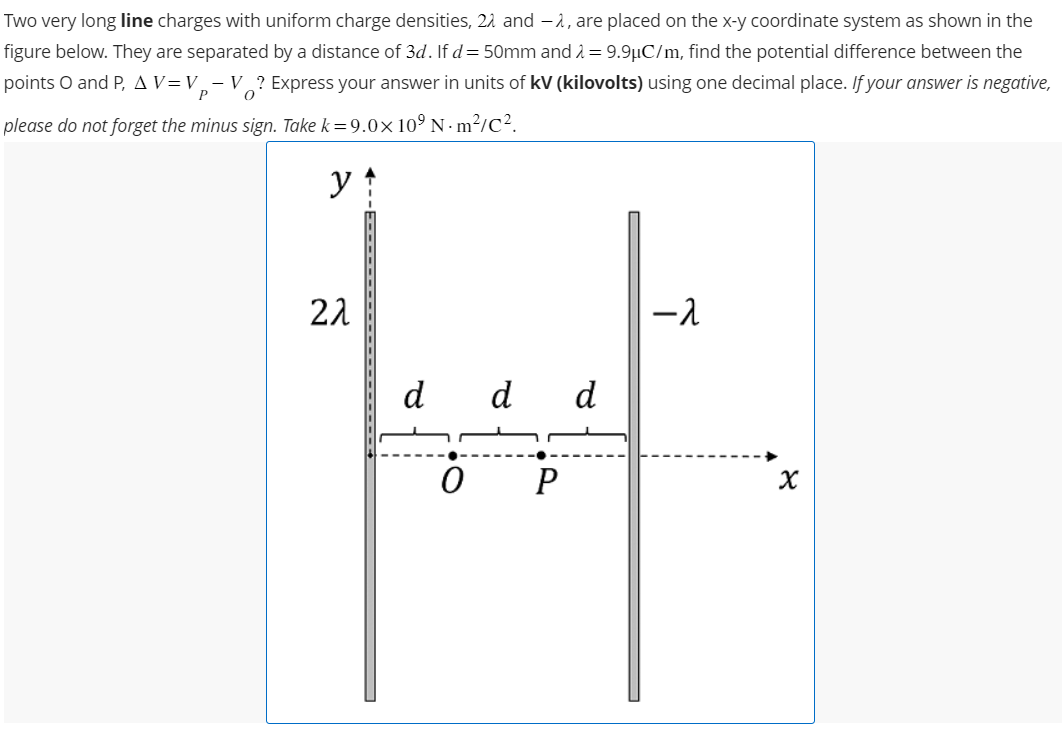 Solved Two very long line charges with uniform charge | Chegg.com