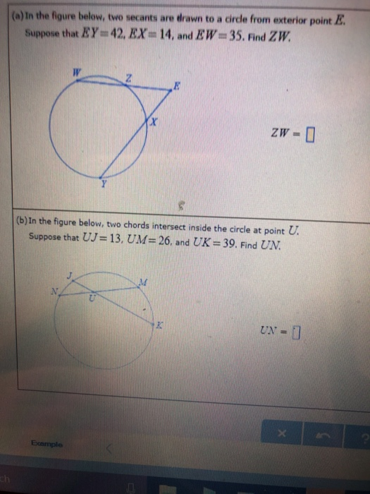 Solved (o)In the flgure below, two secants are drawn to a | Chegg.com