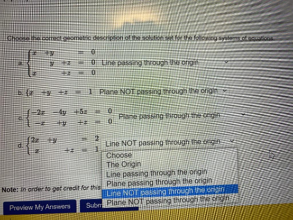 Solved Choose the correct geometric description of the | Chegg.com