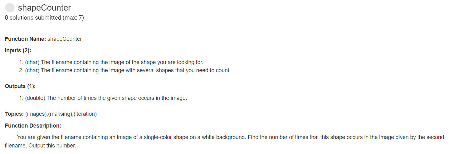 Solved Function Name: shapeCounter Inputs (2): 1. (char) The | Chegg.com Solved Function Name: shapeCounter Inputs (2): 1. (char) The | Chegg.com