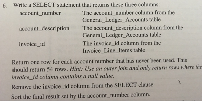 Solved 6 Write A Select Statement That Returns These Three