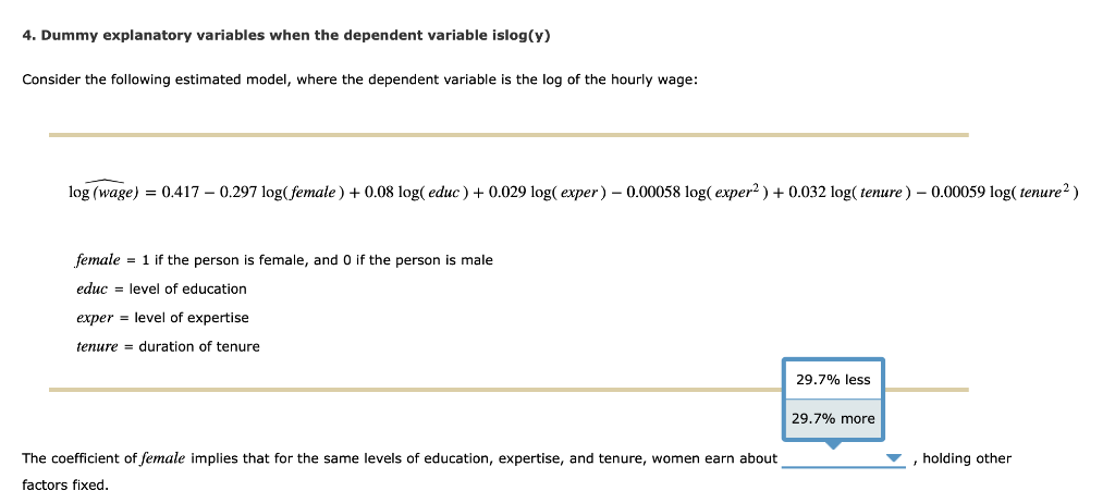 Solved 4. Dummy explanatory variables when the dependent | Chegg.com