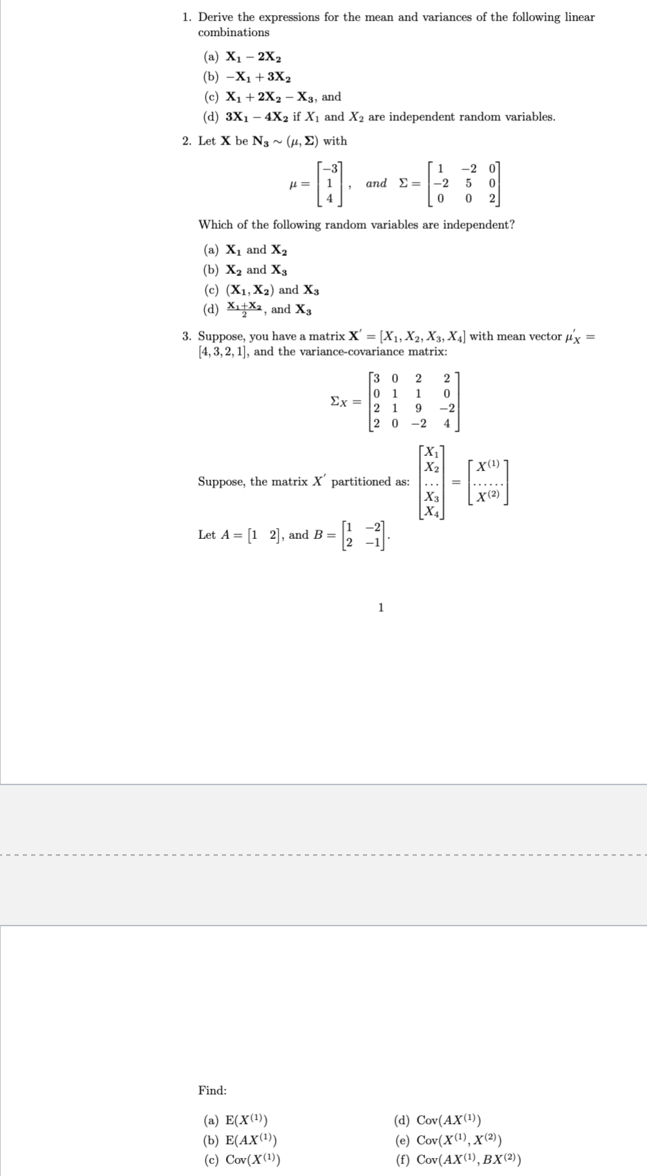 1. Derive the expressions for the mean and variances | Chegg.com