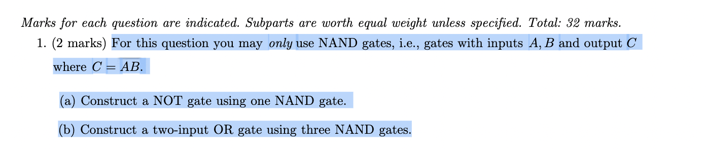 Solved Marks for each question are indicated. Subparts are | Chegg.com