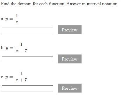 Solved Find the domain for each function. Answer in interval | Chegg.com