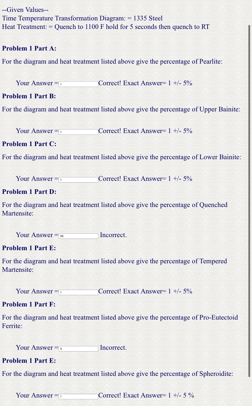 Solved --Given Values-- Time Temperature Transformation | Chegg.com