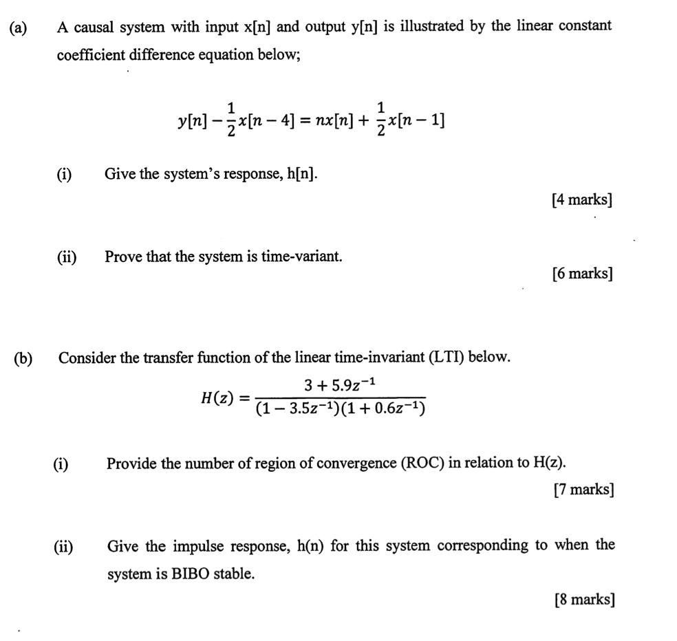 Solved A causal system with input x[n] and output y[n] is | Chegg.com