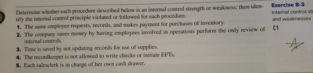 Solved Exercise 8-3 Internal control st: and weaknesses C1 | Chegg.com