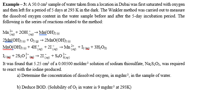 Solved Example-3: A 50.0 cm3 sample of water taken from a | Chegg.com