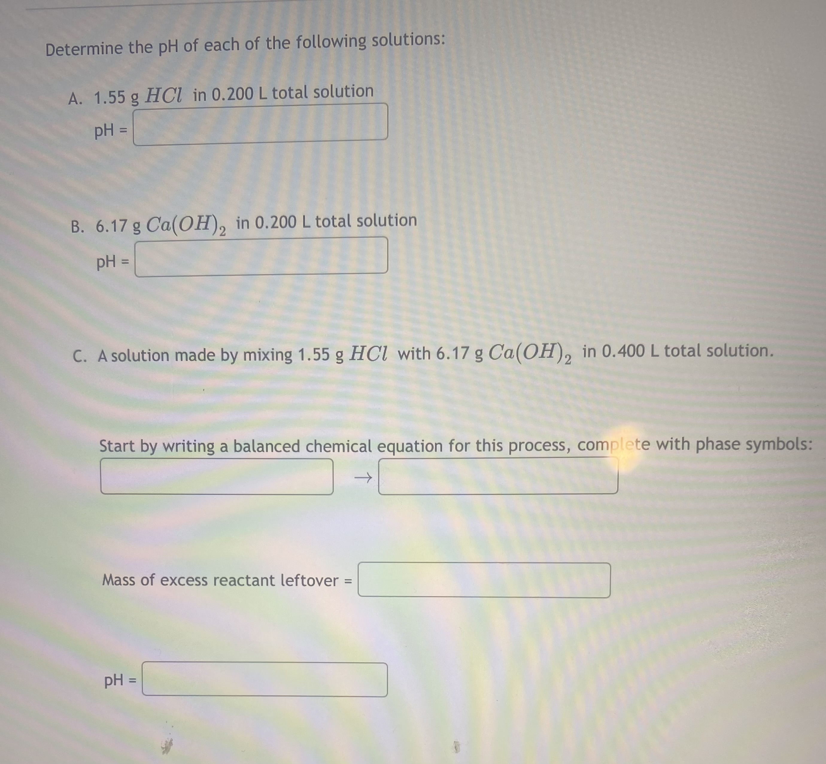 Solved Determine the pH of each of the following solutions: | Chegg.com