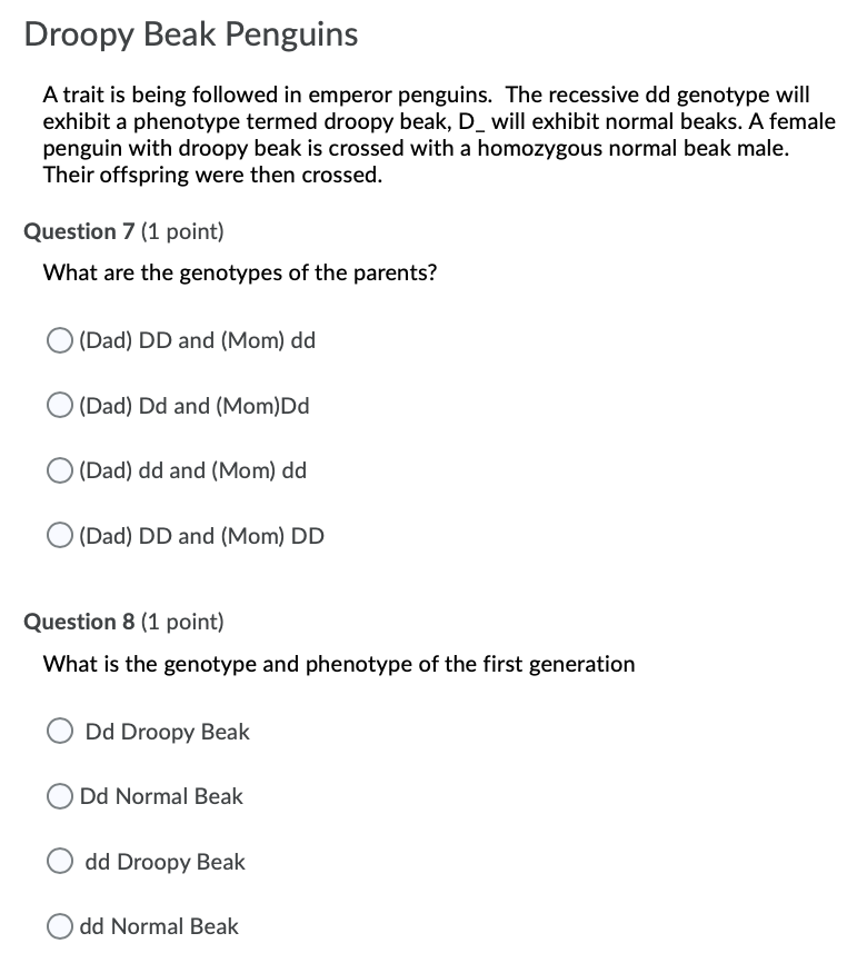 Solved Droopy Beak Penguins A trait is being followed in | Chegg.com