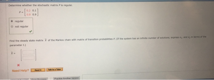 Solved Determine whether the stochastic matrix P is regular. | Chegg.com