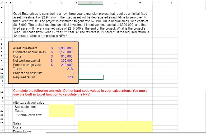 Solved Quad Enterprises is considering a new three-year | Chegg.com