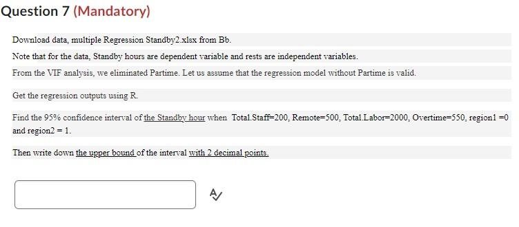 Solved Download data, multiple Regression Standby 2.xlsx | Chegg.com