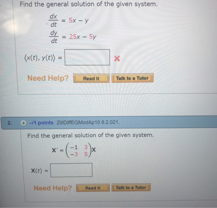 Solved Find the general solution of the given system dx dt | Chegg.com