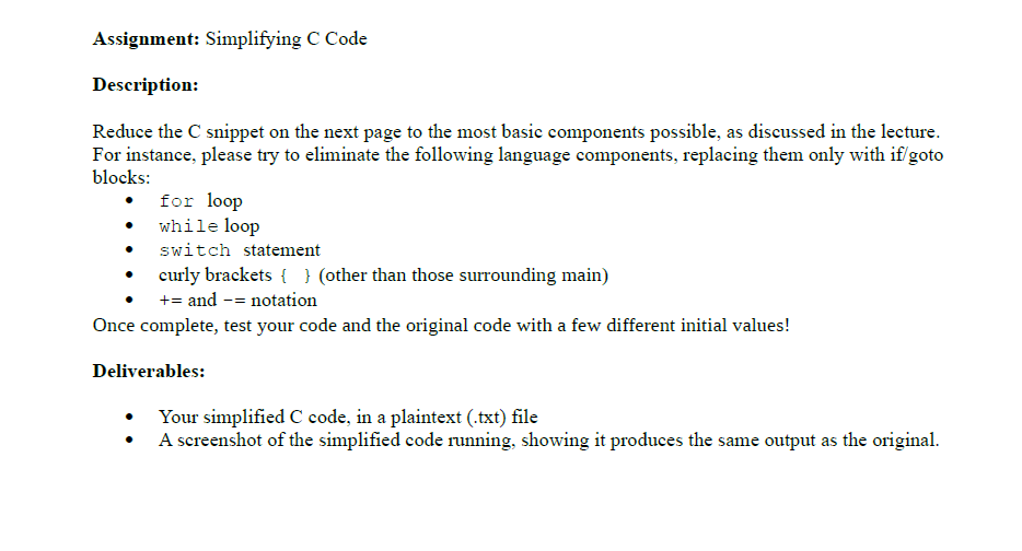 Solved Assignment: Simplifying C Code Description: Reduce | Chegg.com Solved Assignment: Simplifying C Code Description: Reduce | Chegg.com