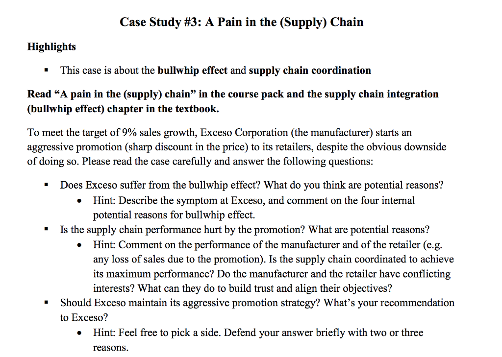 Case Study #3: A Pain in the (Supply) Chain | Chegg.com