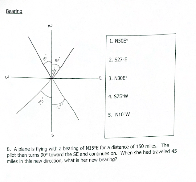 Solved Bearing w 1. N50E 0 50 2. S27°E 3 E 3. N30E 4. S75°W | Chegg.com