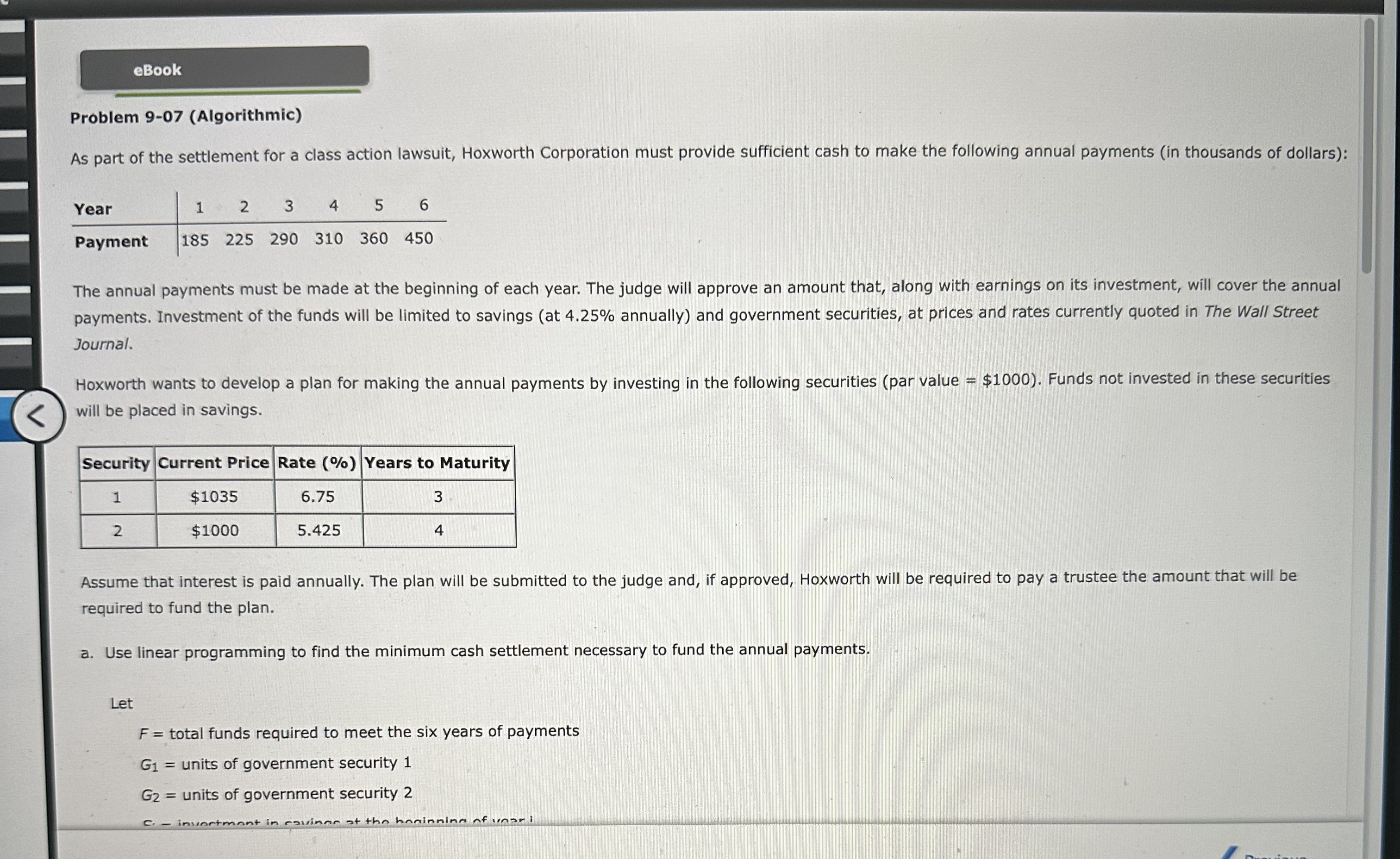 Problem 9-07 (Algorithmic) As part of the settlement | Chegg.com