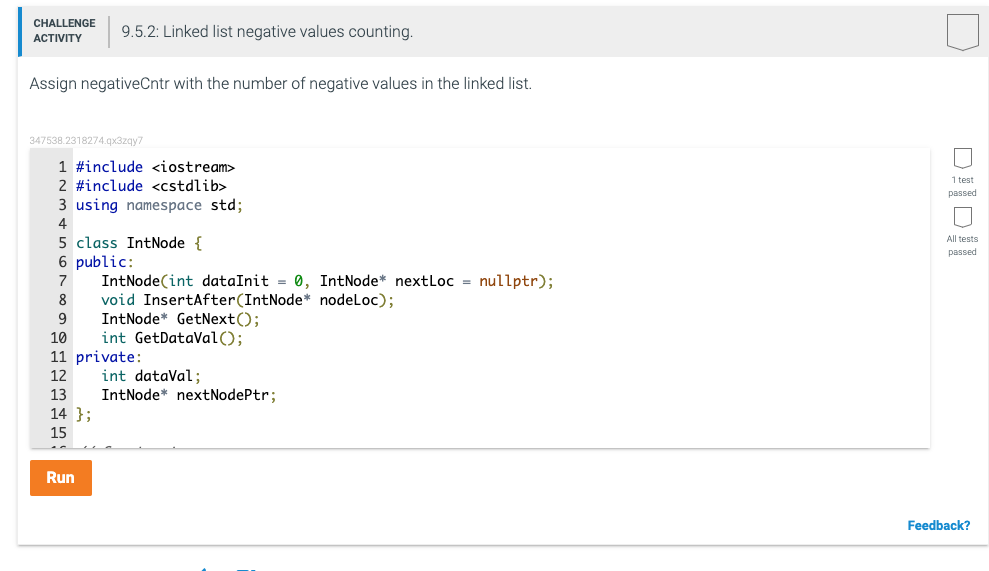 Solved CHALLENGE ACTIVITY 9.5.2: Linked list negative values | Chegg.com