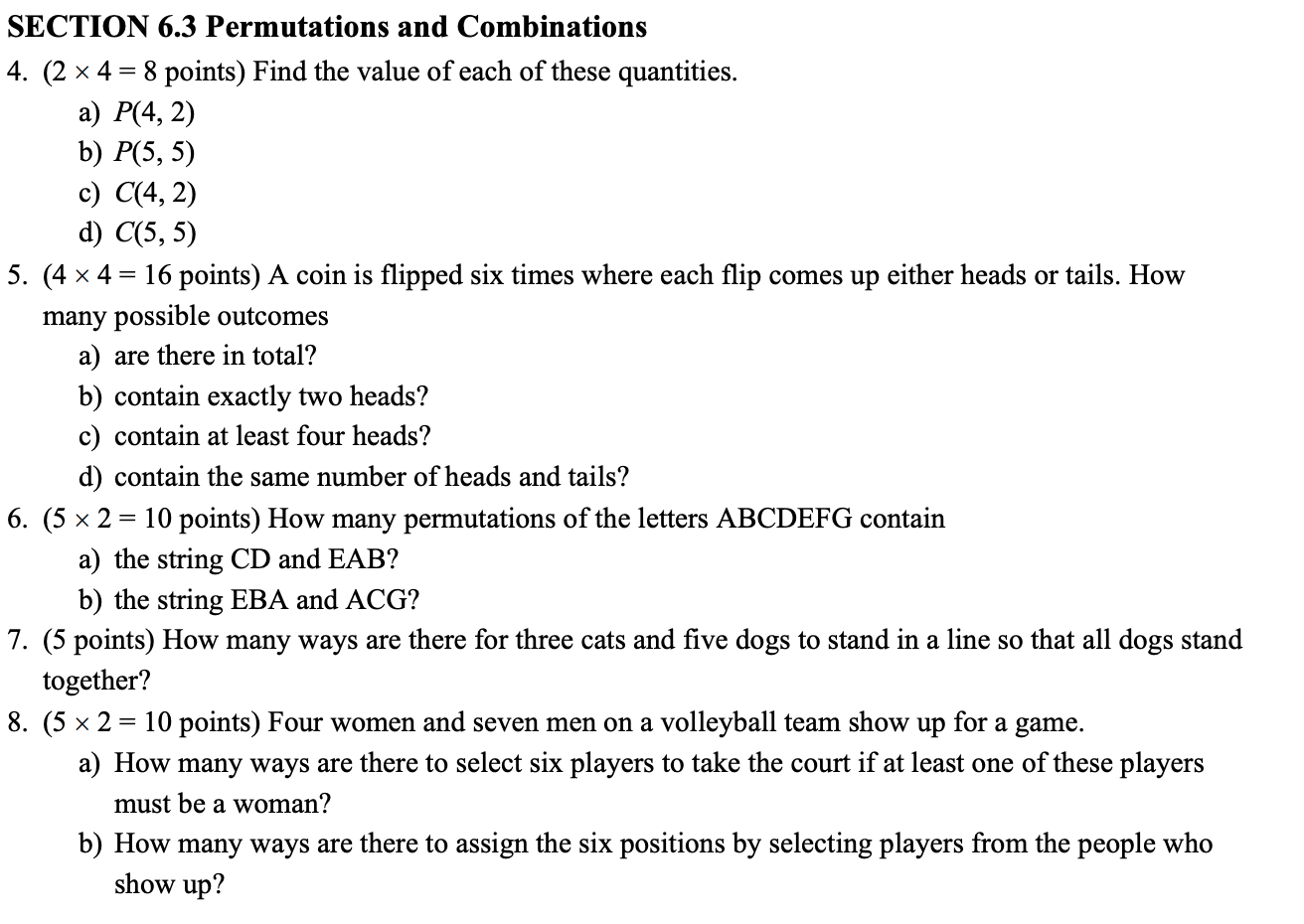 Solved = X = SECTION 6.3 Permutations and Combinations 4. (2 | Chegg.com