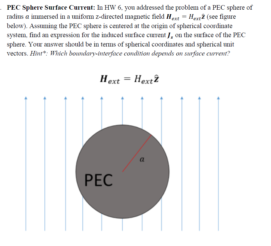 Solved PEC Sphere Surface Current: In HW 6, you addressed | Chegg.com
