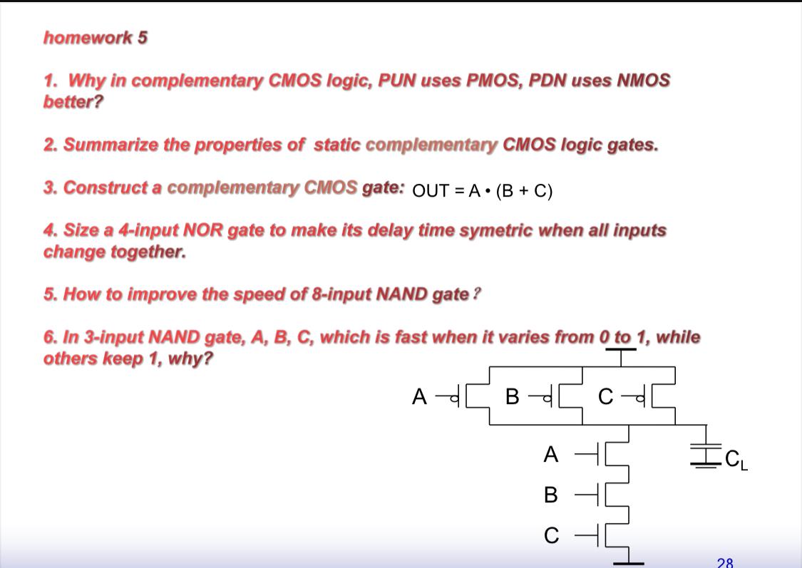 Solved homework 5 1. Why in complementary CMOS logic, PUN | Chegg.com