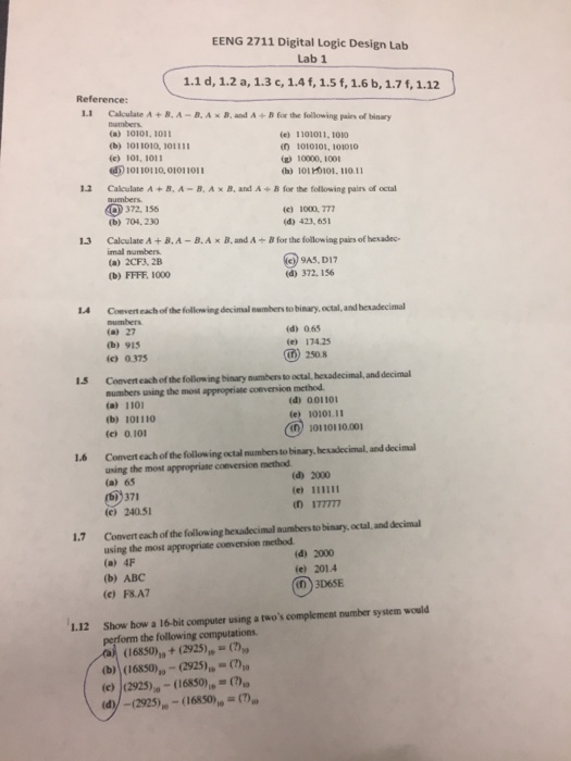 Solved EENG 2711 Digital Logic Design Lab Lab 1 1.1 d, 1.2 | Chegg.com