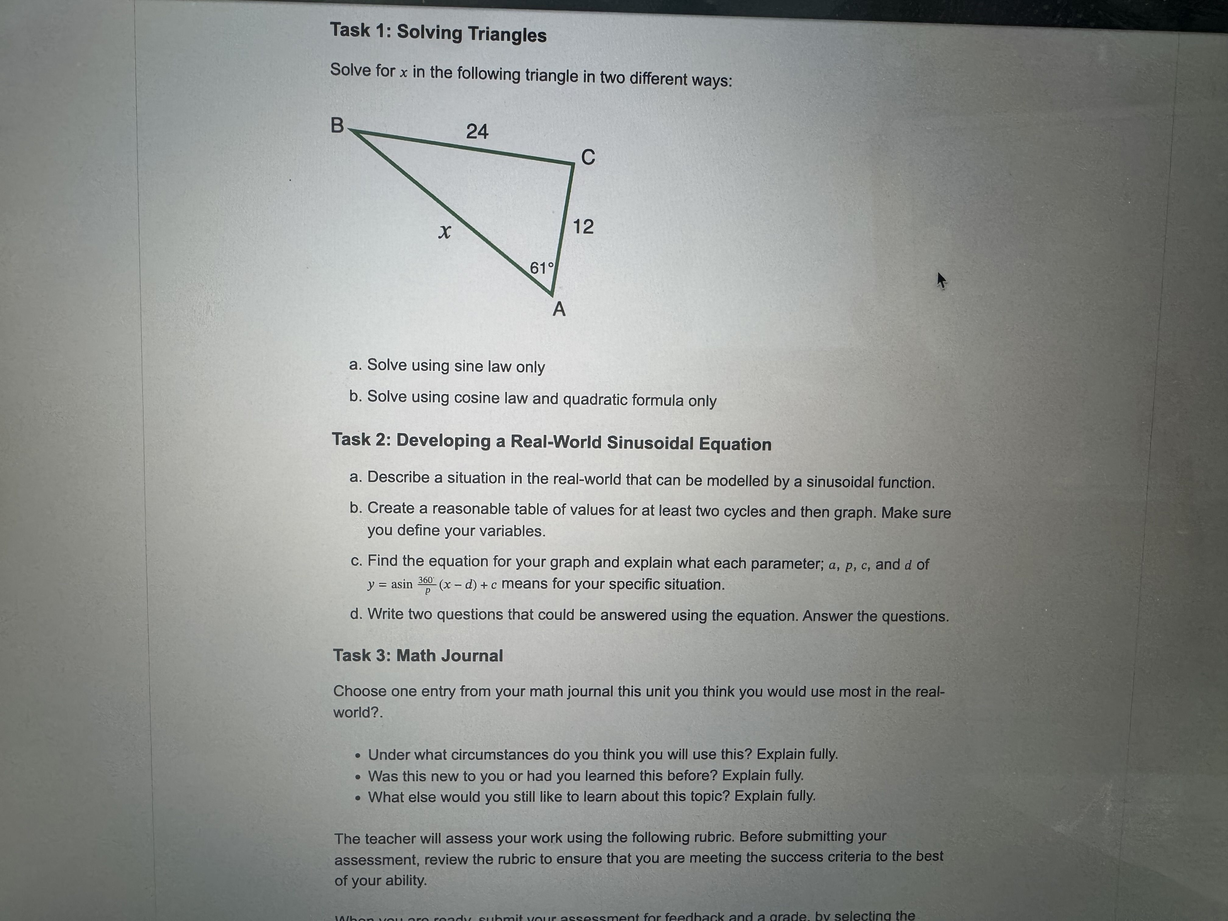 Solved Task 1: Solving Triangles Solve for \( ﻿x \) ﻿in the | Chegg.com