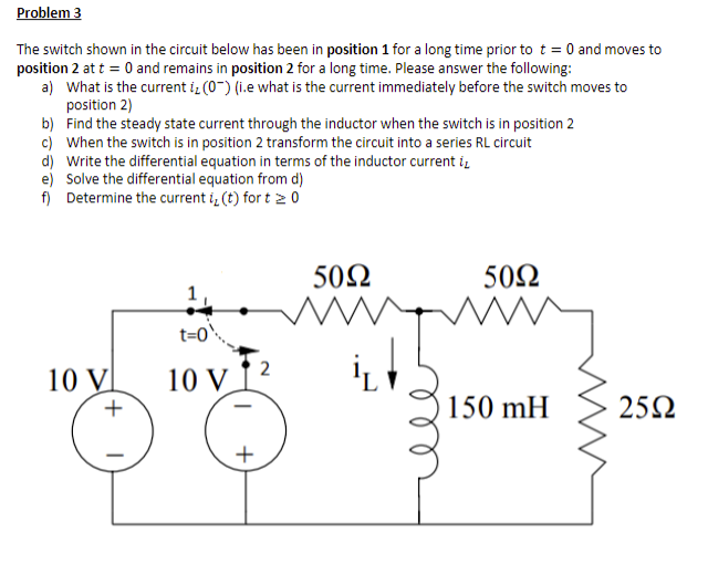 Solved The switch shown in the circuit below has been in | Chegg.com