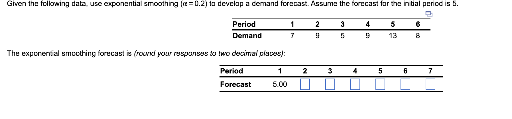 Solved Given the following data, use exponential smoothing | Chegg.com